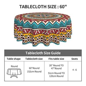 Symfy Round Tablecloth 60 Inch Retro Mandala Decorative Table Cloth with Dust-Proof Wrinkle Stain-Resistant Tablecloths Decor for Home Kitchen Dining Picnic Party Indoor Outdoor