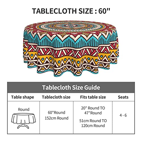 Symfy Round Tablecloth 60 Inch Retro Mandala Decorative Table Cloth with Dust-Proof Wrinkle Stain-Resistant Tablecloths Decor for Home Kitchen Dining Picnic Party Indoor Outdoor