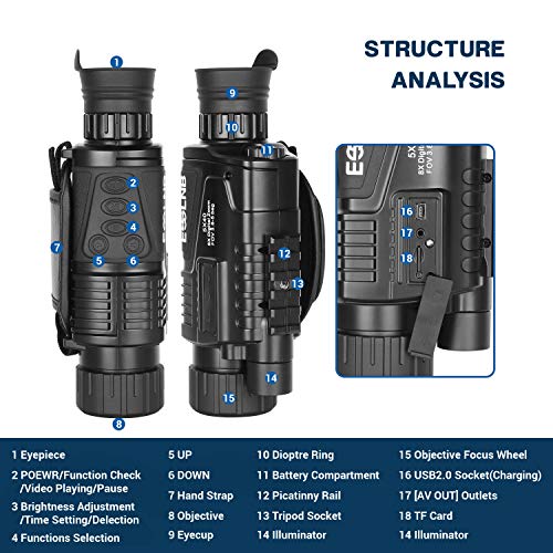 ESSLNB Night Vision Monocular 5X40 Night Vision Infrared Monocular with 1.5" TFT LCD Take Photos and Videos Playback Function 16G TF Card Digital Night Vision Scopes for Hunting Security Surveilla