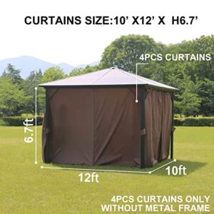 Sunshine Outdoor Privacy Gazebo Curtains, Replacement Universal Curtain Sidewalls 4-Panels Set, for Patio, Garden, Yard (Only Curtains) (10'x12',Brown) …