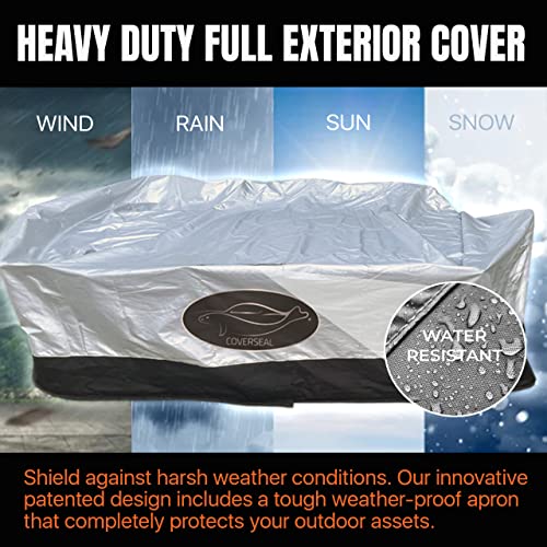 CoverSeal Rectangular Water-Resistant Patio Furniture Cover with Patented Weighted Ground Conforming Apron Seal - Outside Furniture Cover for Outdoor Table and Chairs - Large 151 L x 70 W x 39 H in