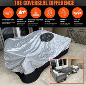 CoverSeal Rectangular Water-Resistant Patio Furniture Cover with Patented Weighted Ground Conforming Apron Seal - Outside Furniture Cover for Outdoor Table and Chairs - Large 151 L x 70 W x 39 H in