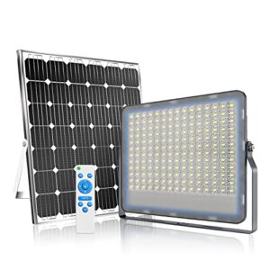 gebosun 300w solar flood lights outdoor dimmable, led dusk to dawn solar street lights outdoor, 3000k/4000k/6000k cct adjustable for parking lot, barn, yard，garden, pool