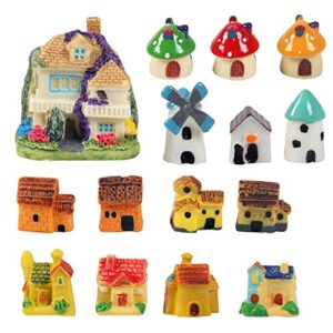 kbraveo 15 pieces miniature fairy gardens stone house,mini resin house,mini fairy cottage house for gardens,patio outdoor décor