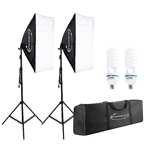 ShowMaven Softbox Lighting Kit, Studio Lights with 2 135W Bulbs 5500K Continuous Photography Lighting Kit for Filming Portrait Product Shooting Photography Video Recording