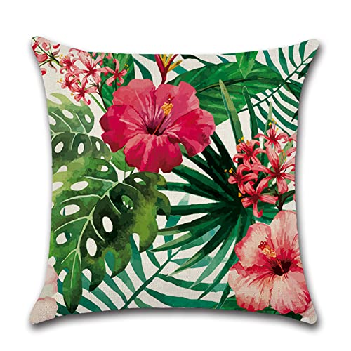 OTOSTAR Pack of 4 Waterproof Throw Pillow Covers, Tropical Plants and Flowers Parrot Flamingo Pattern Cushion Cover, Indoor&Outdoor Decorative Pillowcase for Patio Couch Bed Sofa, 16x16 Inch