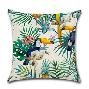 OTOSTAR Pack of 4 Waterproof Throw Pillow Covers, Tropical Plants and Flowers Parrot Flamingo Pattern Cushion Cover, Indoor&Outdoor Decorative Pillowcase for Patio Couch Bed Sofa, 16x16 Inch