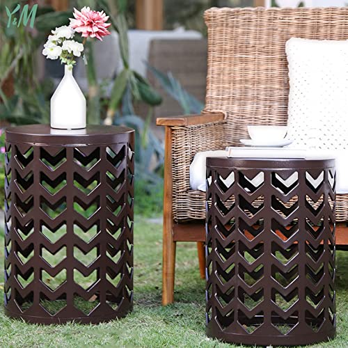 Y&M Nesting Side Table, Set of 3 Stacking Coffee Table for Living Room, Indoor End Tables, Outdoor Garden Stool with Heavy Duty Modern Industrial Decor - Pure Brown (Ship from US)