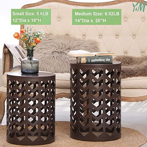 Y&M Nesting Side Table, Set of 3 Stacking Coffee Table for Living Room, Indoor End Tables, Outdoor Garden Stool with Heavy Duty Modern Industrial Decor - Pure Brown (Ship from US)