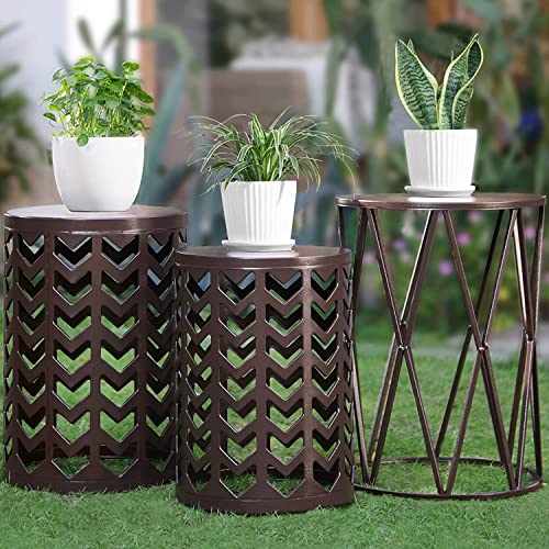 Y&M Nesting Side Table, Set of 3 Stacking Coffee Table for Living Room, Indoor End Tables, Outdoor Garden Stool with Heavy Duty Modern Industrial Decor - Pure Brown (Ship from US)