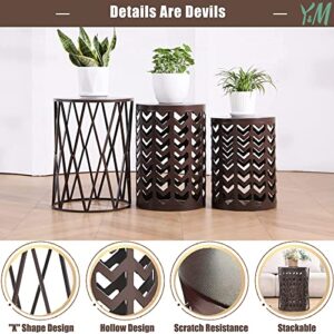 Y&M Nesting Side Table, Set of 3 Stacking Coffee Table for Living Room, Indoor End Tables, Outdoor Garden Stool with Heavy Duty Modern Industrial Decor - Pure Brown (Ship from US)