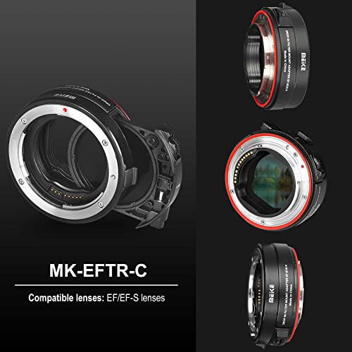 Meike MK-EFTR-C VND Metal Auto-Focus Mount Lens Adapter with Drop-in Variable ND and UV Filters Converter for Canon EF/EF-S Lenses to Canon EOS R and EOS RP R5 R5C R6 Cameras