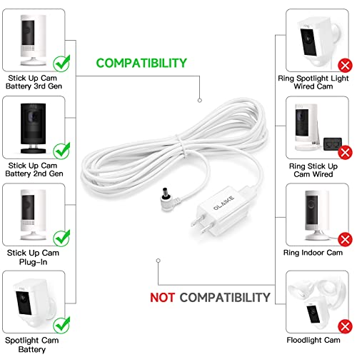 OLAIKE 5m/16ft Charge Cable with DC Power Adapter(2 Pack) Compatible with Stick Up Cam Battery 3rd Gen/2nd Gen & Spotlight Cam Battery, Weatherproof Cable to Continuously Charge Your Camera,White