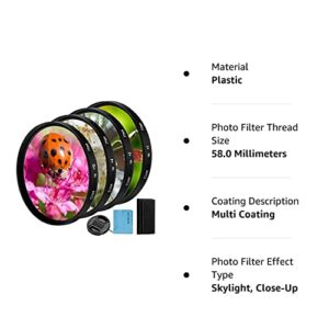 58mm Close-up Filter Kit 4 Pieces(+1,+2,+4,+10) Macro Filter Accessory Close-up Lens Filter Kit Set with Lens Filter Pouch for Canon Nikon Sony Pentax Olympus Fuji DSLR Camera+Lens Cap