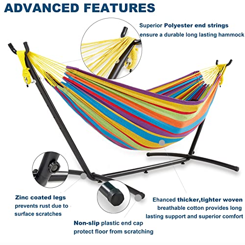 Hammock with Stand Double Hammock Heavy Duty with Space Saving Portable Pillow &Carrying Bag 2 Person Hammocks Steel Stand for Indoor Outdoor Patio Garden Yard 450lb Capacity