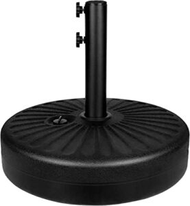 simple deluxe 20 inch 50lbs weight capacity heavy duty fillable market patio umbrella round base stand with holder for outdoor lawn, garden, yard, deck, 20inch, black