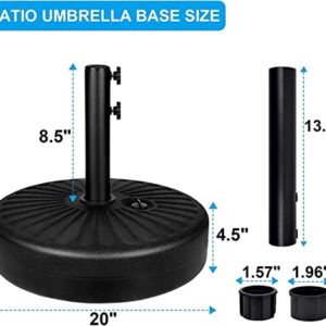 Simple Deluxe 20 Inch 50lbs Weight Capacity Heavy Duty Fillable Market Patio Umbrella Round Base Stand with Holder for Outdoor Lawn, Garden, Yard, Deck, 20inch, Black