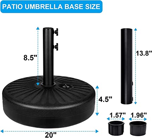 Simple Deluxe 20 Inch 50lbs Weight Capacity Heavy Duty Fillable Market Patio Umbrella Round Base Stand with Holder for Outdoor Lawn, Garden, Yard, Deck, 20inch, Black