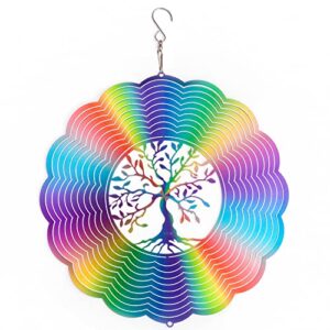 laokiiy metal wind spinners, (11.8) 3d colorful metal swivel hanger indoor outdoor home yard garden balcony patio decorations ornaments craft mystical love tree