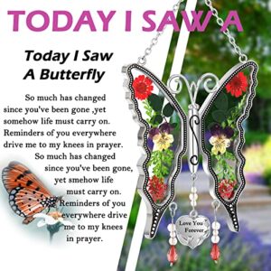 KY&BOSAM Suncatchers Love You Forever Butterfly Mom Gifts, Gift for Mom from Daughter Son, Suncatcher Gifts for Women Ornament for Windows Wind Chime with Pressed Flower Butterfly Embedded in Glass