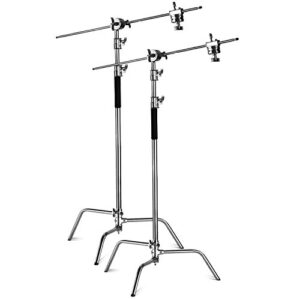 neewer 100% stainless steel c-stand (2-pack), pro heavy-duty photography light stand with 4.2ft/1.28m extension arm, grip head, turtle base for monolight, softbox, reflector, max height: 10.5ft/3.2m