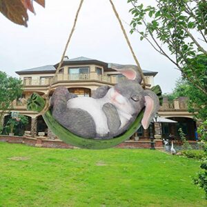 XAUIIO Resin Swing Rabbit Garden Statue Simulation Gray Outdoor Garden Landscape Hanging Decoration Creative Home Animal Statue Gifts