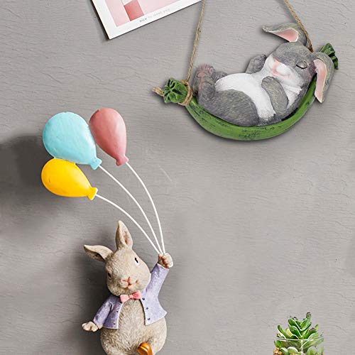 XAUIIO Resin Swing Rabbit Garden Statue Simulation Gray Outdoor Garden Landscape Hanging Decoration Creative Home Animal Statue Gifts