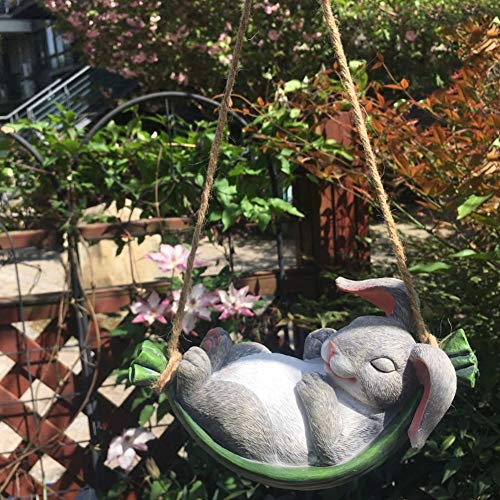 XAUIIO Resin Swing Rabbit Garden Statue Simulation Gray Outdoor Garden Landscape Hanging Decoration Creative Home Animal Statue Gifts