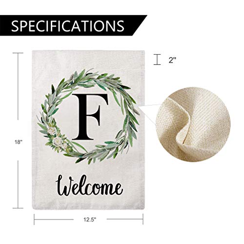 ULOVE LOVE YOURSELF Welcome Decorative Garden Flags with Letter F/Olive Wreath Double Sided House Yard Patio Outdoor Garden Flags Small Garden Flag 12.5×18 Inch