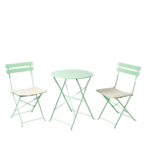 PATIO CHOICE Patio Bistro Set, Outdoor Patio Furniture Sets,3 Piece Patio Set of Foldable Bistro Chairs and Table,Mint Green