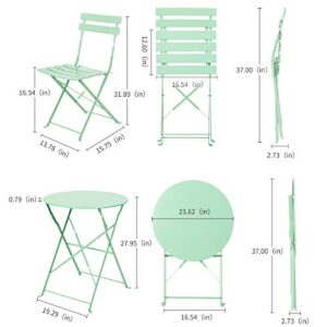 PATIO CHOICE Patio Bistro Set, Outdoor Patio Furniture Sets,3 Piece Patio Set of Foldable Bistro Chairs and Table,Mint Green