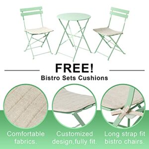 PATIO CHOICE Patio Bistro Set, Outdoor Patio Furniture Sets,3 Piece Patio Set of Foldable Bistro Chairs and Table,Mint Green