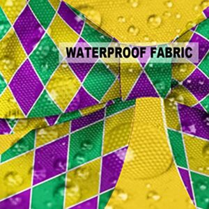 Outdoor Waterproof Throw Pillow Covers Set of 2 Cushion Cases Mardi Gras Purple Yellow Green Plaid Bow Pillow Covers,Decorative Pillowcases for Patio,Garden,Couch 20x12 Inch