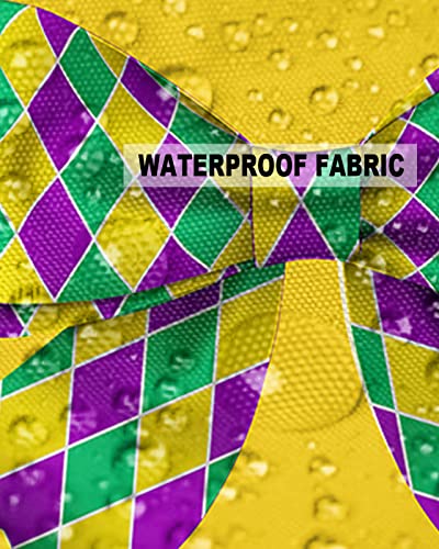 Outdoor Waterproof Throw Pillow Covers Set of 2 Cushion Cases Mardi Gras Purple Yellow Green Plaid Bow Pillow Covers,Decorative Pillowcases for Patio,Garden,Couch 20x12 Inch