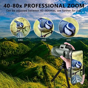 80x100 Monocular-Telescope Low Night Vision Monoculars High Definition for Adults High Powered with Smartphone Adapter Telescope Hunting Wildlife Bird Watching Travel Camping Hiking