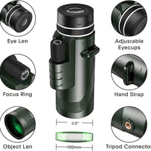 80x100 Monocular-Telescope Low Night Vision Monoculars High Definition for Adults High Powered with Smartphone Adapter Telescope Hunting Wildlife Bird Watching Travel Camping Hiking