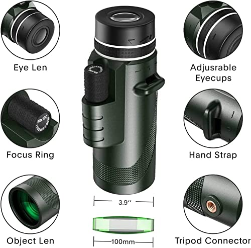 80x100 Monocular-Telescope Low Night Vision Monoculars High Definition for Adults High Powered with Smartphone Adapter Telescope Hunting Wildlife Bird Watching Travel Camping Hiking