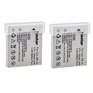 kastar nb-4l battery 2-pack replacement for canon powershot sd30, sd40, sd200, sd300, sd400 sd430 sd450, sd600 sd630, sd750 sd780, sd940 sd960, sd1000 sd1100 sd1400, tx1, elph 100 300 310 331 vixia