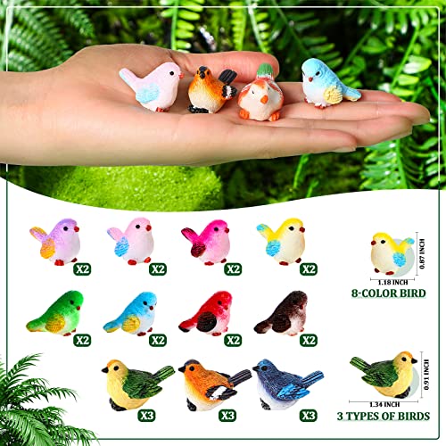 25 Pcs Miniature Bird Figurines Tiny Bird Figurines Mini Fairy Animal Figurines Resin Birds Toy Statues for Garden Micro Landscape Home Terrarium Crafts Cake Cupcake Toppers Dollhouse Decorations