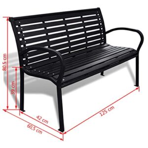 ShopHome | Garden Bench | Outdoor Bench for School Playgrounds, Colleges, Etc | Steel Bench Park Bench with Wood Plastic Composites Backrest | Deck WPC Cast Steel Bench Chair | 49 x 24 x 32, Black