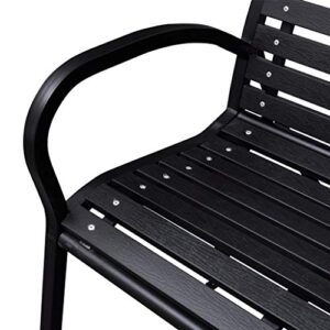 ShopHome | Garden Bench | Outdoor Bench for School Playgrounds, Colleges, Etc | Steel Bench Park Bench with Wood Plastic Composites Backrest | Deck WPC Cast Steel Bench Chair | 49 x 24 x 32, Black