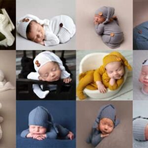 Fashion Newborn Boys Girls Baby Photo Shoot Props Outfits Crochet Clothes Long Tail Hat Pants Photography Props (milk white)