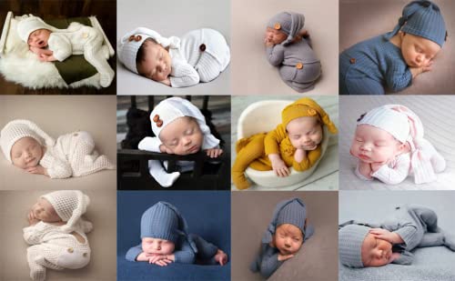 Fashion Newborn Boys Girls Baby Photo Shoot Props Outfits Crochet Clothes Long Tail Hat Pants Photography Props (milk white)