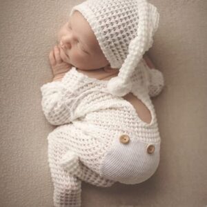 Fashion Newborn Boys Girls Baby Photo Shoot Props Outfits Crochet Clothes Long Tail Hat Pants Photography Props (milk white)