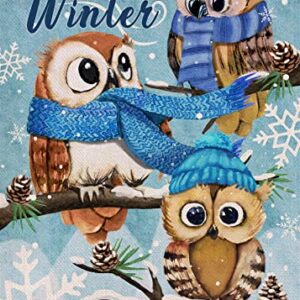 Covido Home Decorative Hello Winter Owls Family Garden Flag, Animals Yard Outside Decorations, Snow Farmhouse Outdoor Small Decor Double Sided 12x18