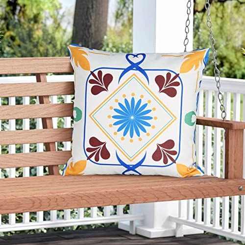 Basic Model Outdoor Waterproof Throw Pillow Covers 18x18 Inch Set of 4, Decorative Floral Cushion Covers for Couch Garden Patio Furniture