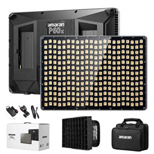 aputure amaran p60x video panel light,color temperature 3200k-6500k,60w cri95+/tlci 97+,5070lux@1m,with softbox,support app