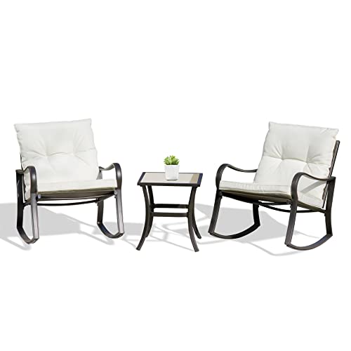 Domi Patio Chair Set Clearance,Rocking Wicker Bistro Set,3 Pieces Patio Furniture Set,Porch Chairs and Table for Yard Pool or Backyard