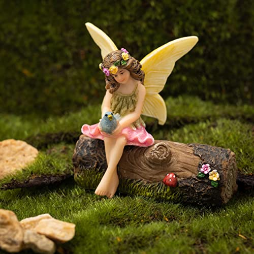 PRETMANNS Fairy Garden Fairies - Fairy Garden Accessories - Fairies for Fairy Garden Outdoor - Garden Fairy Figurine Vicky on Log for Miniature Garden 2 Items