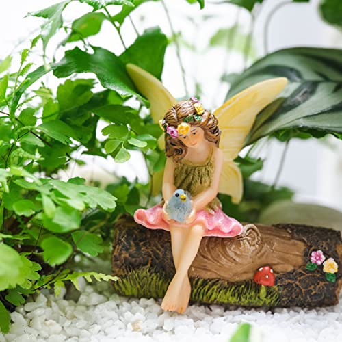 PRETMANNS Fairy Garden Fairies - Fairy Garden Accessories - Fairies for Fairy Garden Outdoor - Garden Fairy Figurine Vicky on Log for Miniature Garden 2 Items